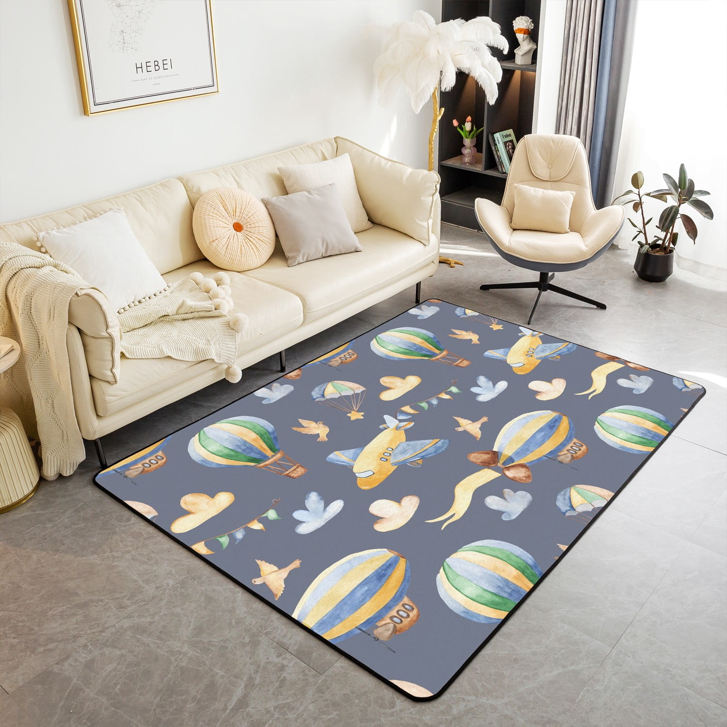 YST Watercolor Plane Living Room Rugs for Kids,Flying Aircraft Area Rug ...