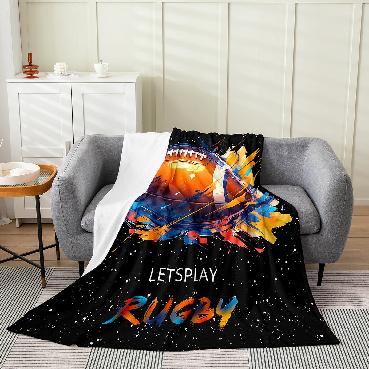 Watercolor Rugby Blanket for Teens,Retro Ball Game Throw Blanket ...