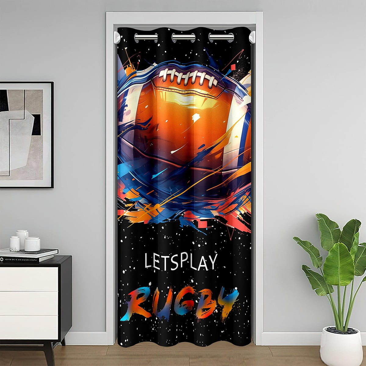 Watercolor Rugby Door Curtain For Doorway Privacy for Teens,Retro Ball ...