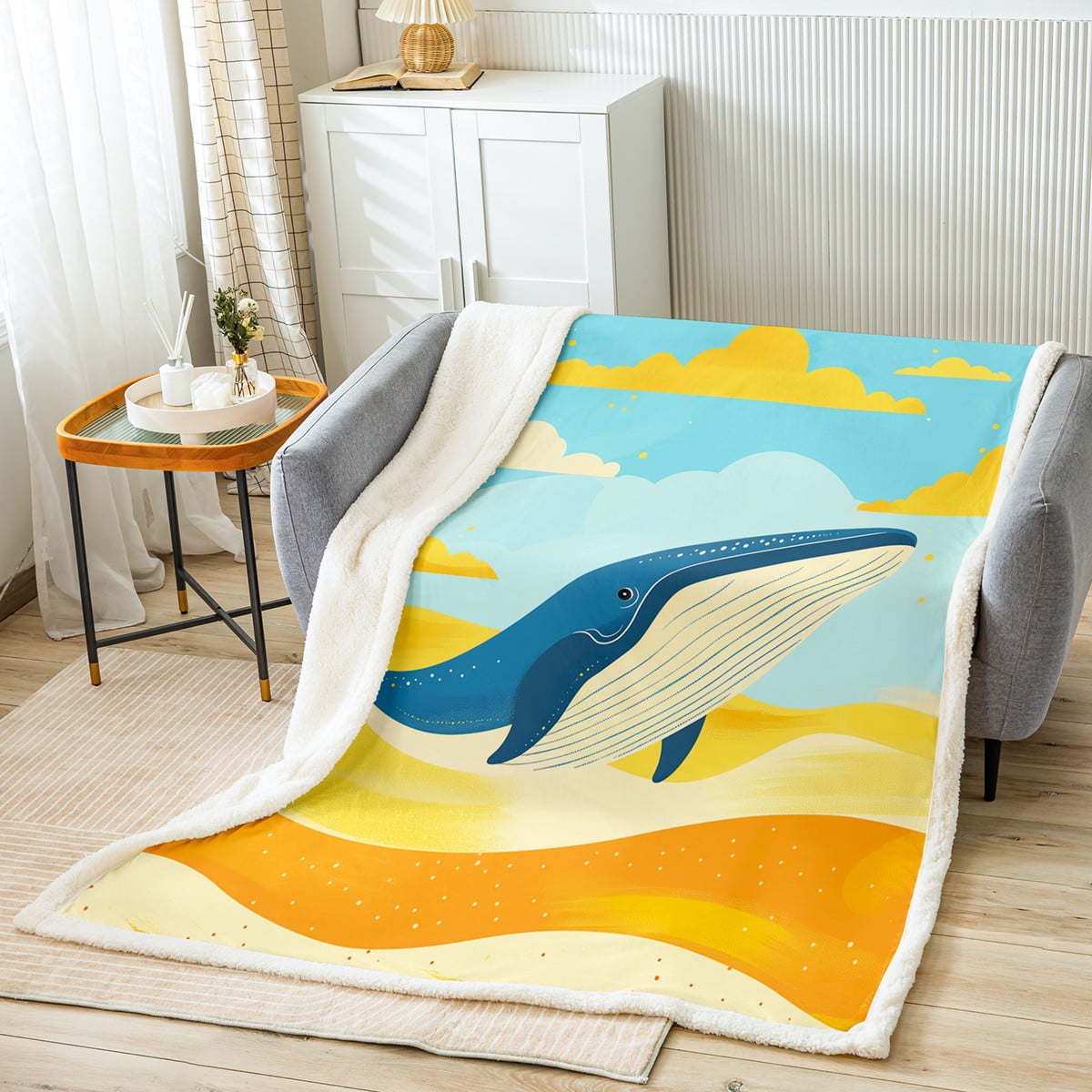 YST Watercolor Whale Fleece Blanket Kids Cartoon Whale Decor All Season ...