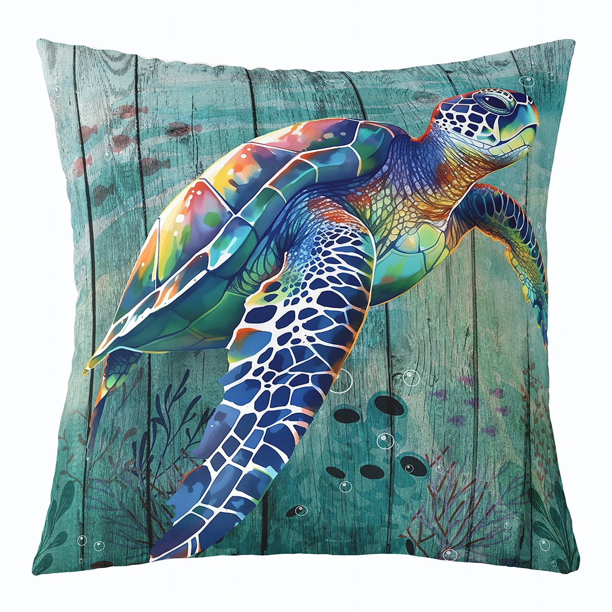 Watercolour Tortoise Pillow Cover Sea Turtle Cushion Cover Retro Wooden ...