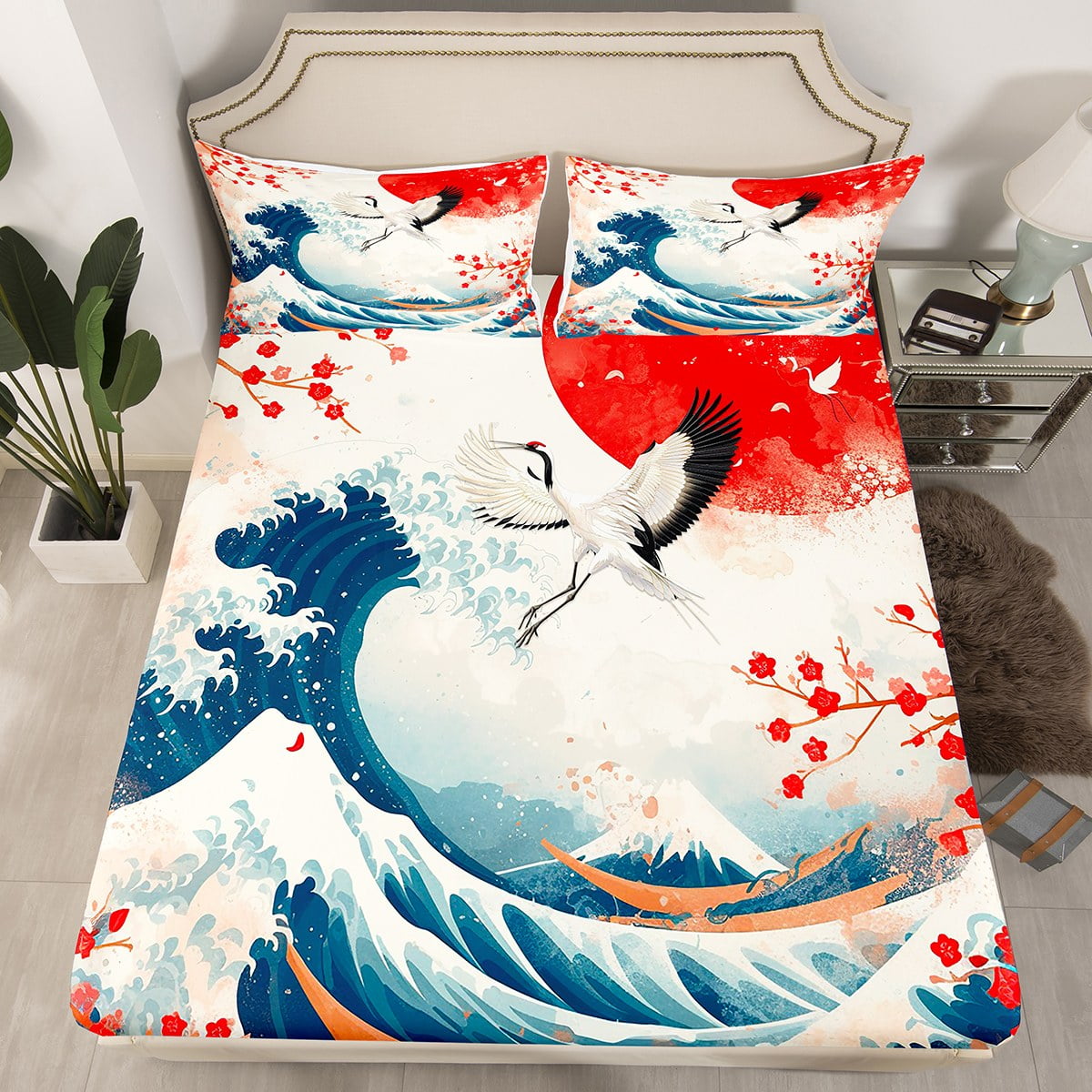 Erosebridal Waves Pattern Bed Set Queen Size Bedroom,Japanese Ukiyo-E ...