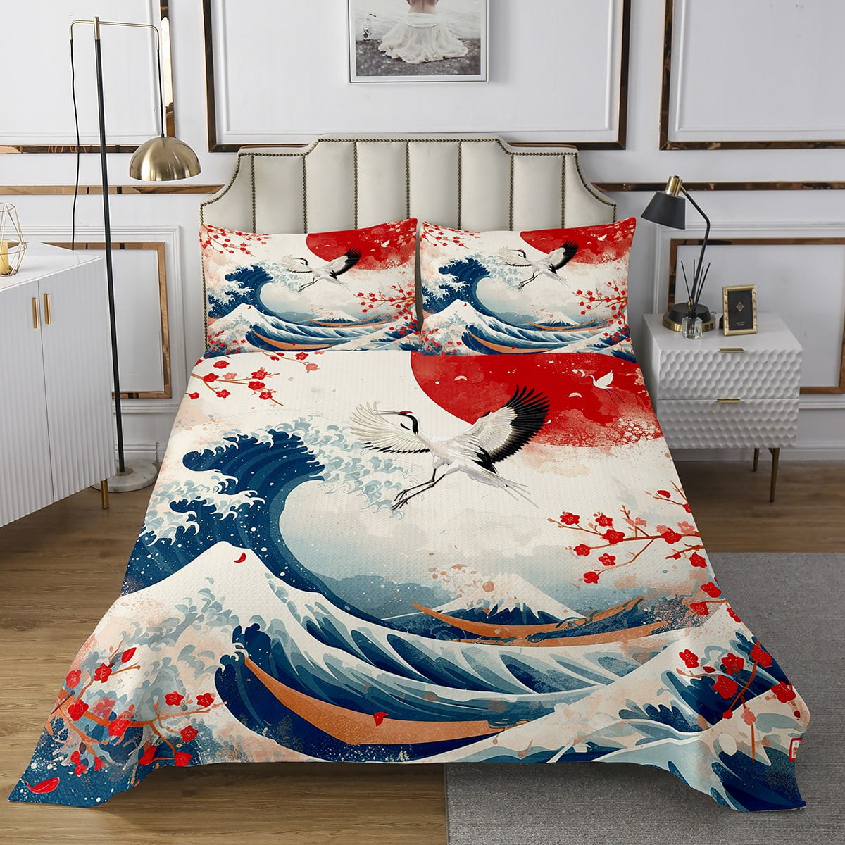 YST Waves Pattern Coverlet Set King Size for Kids Boys Bedroom,Japanese ...