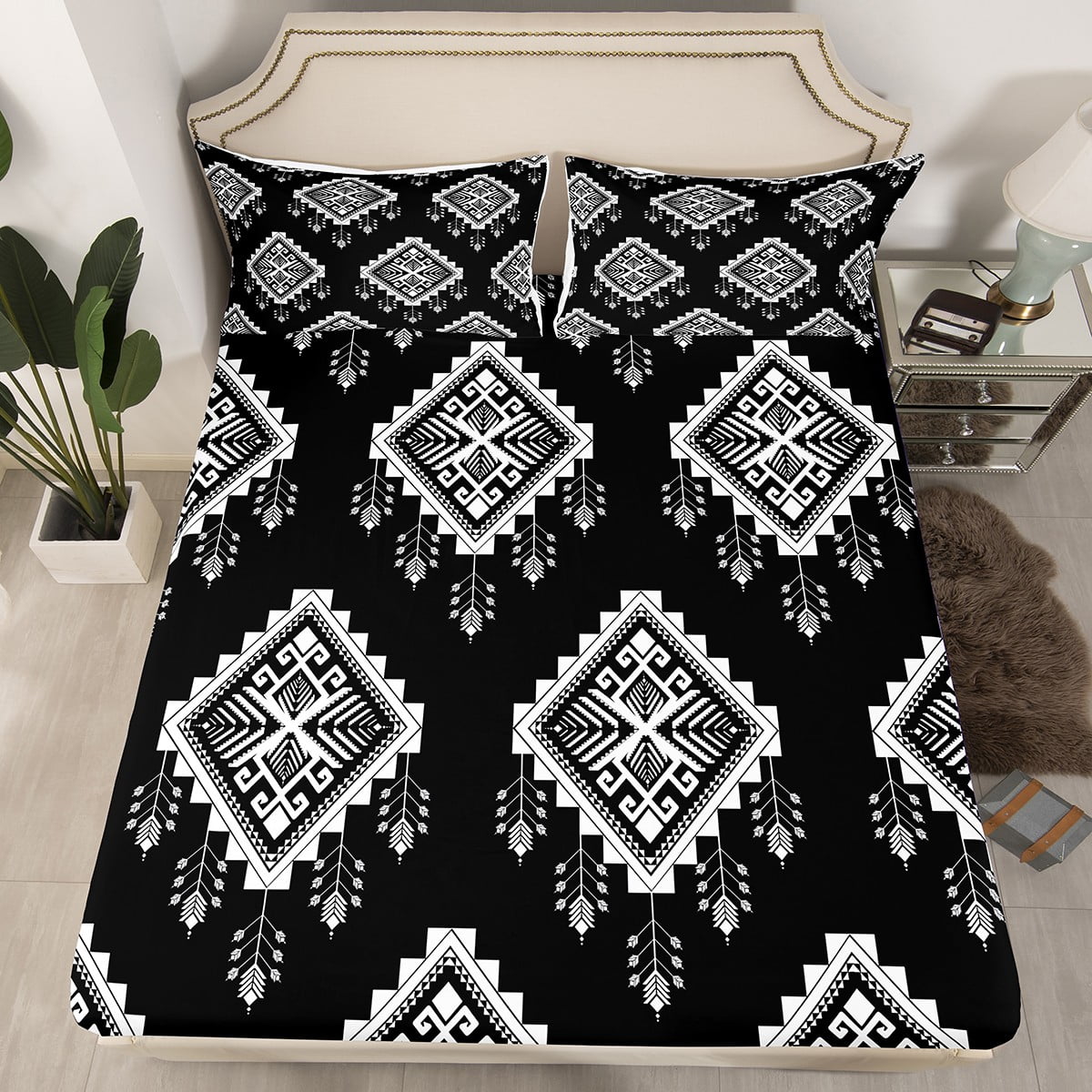 YST Western Aztec Bed Sheets Exotic Mexican Bohemian Bedding Set Black ...