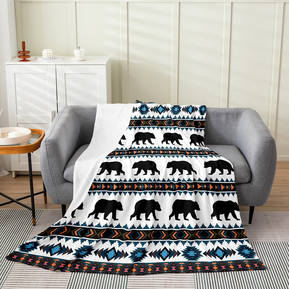 Western Bear Flannel Fleece Blanket Throw Size Tribal Bohemian ...