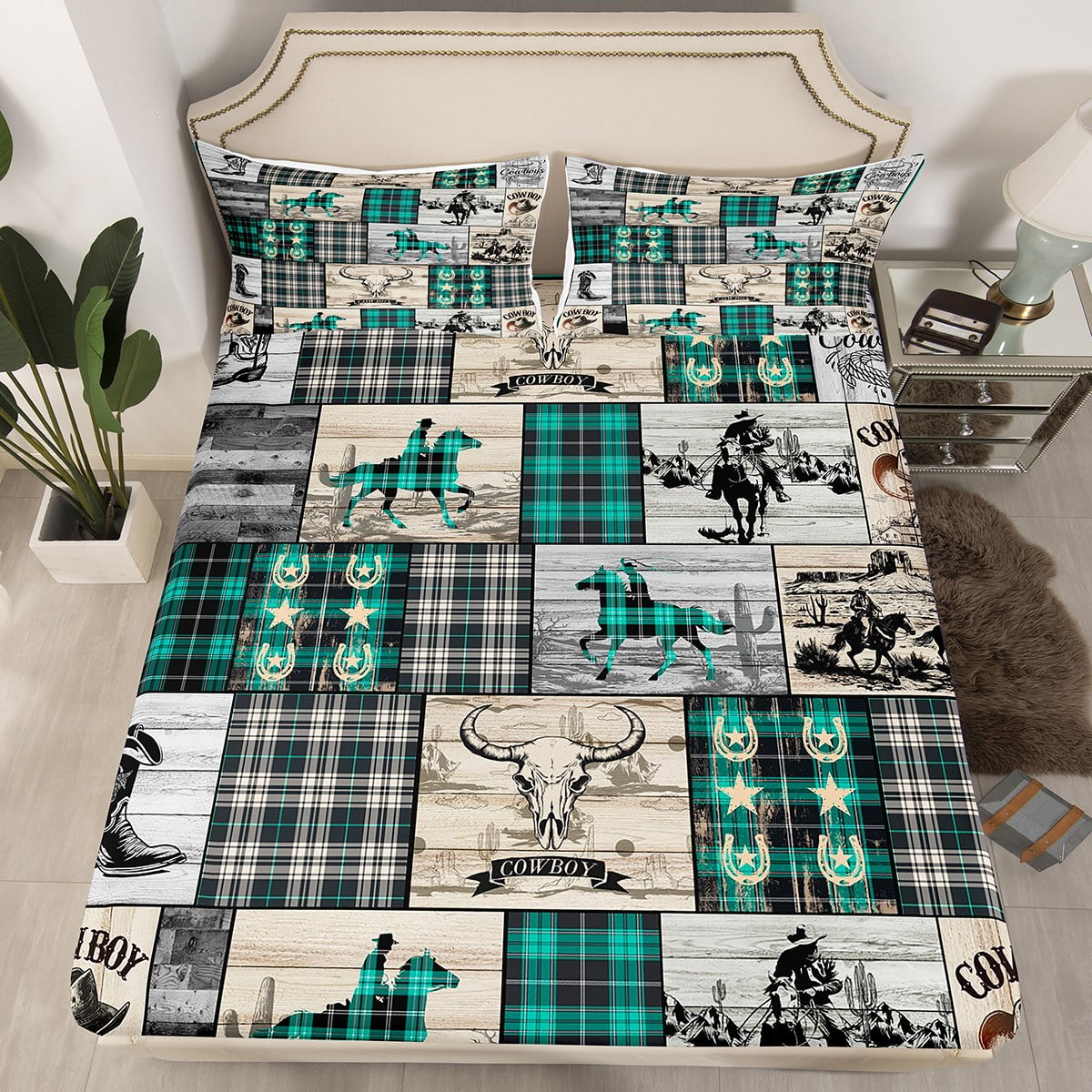 YST Western Bed Cover Twin Country Cowboy Bedding Set Boho Skull Horse ...