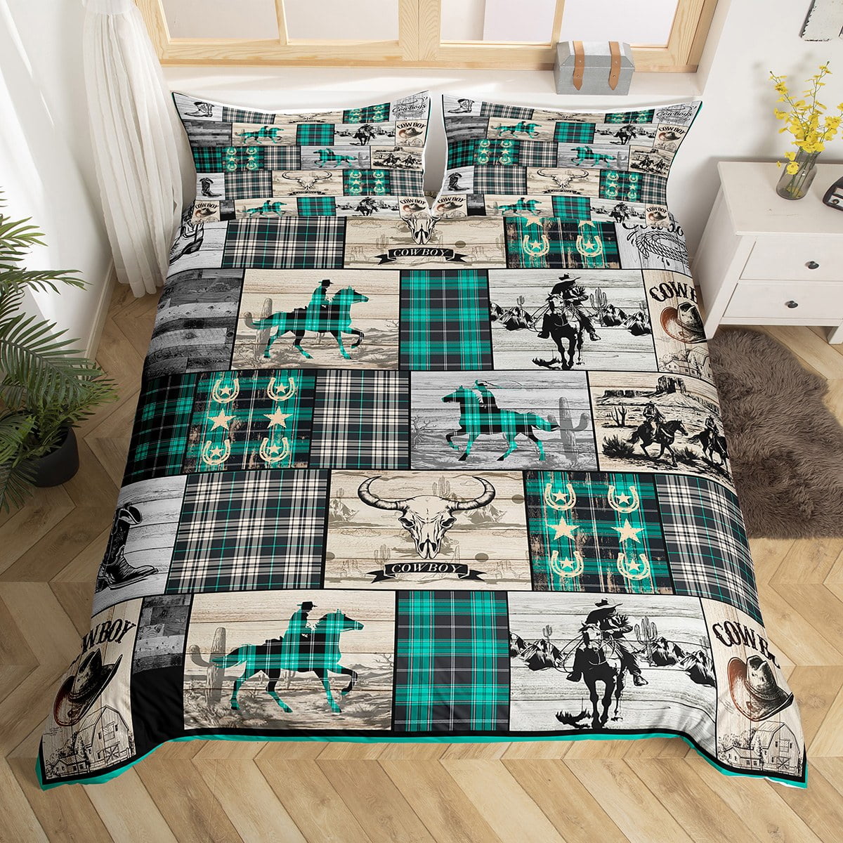 Erosebridal Western Bed Set Queen Country Cowboy Bedding Set Boho Skull ...