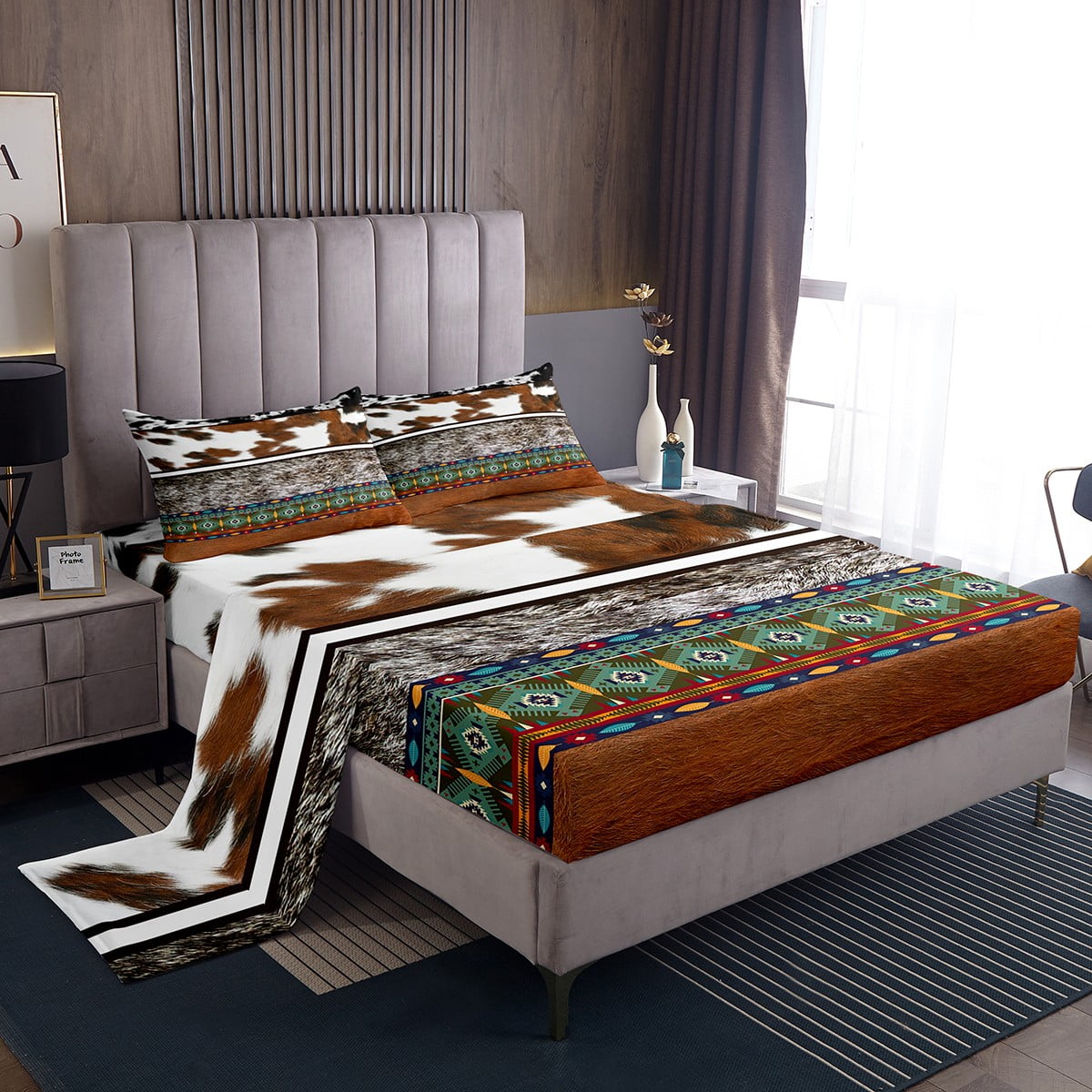 Erosebridal Western Bed Sheets Set King,Wildlife Cowhide Sheets Tribe ...