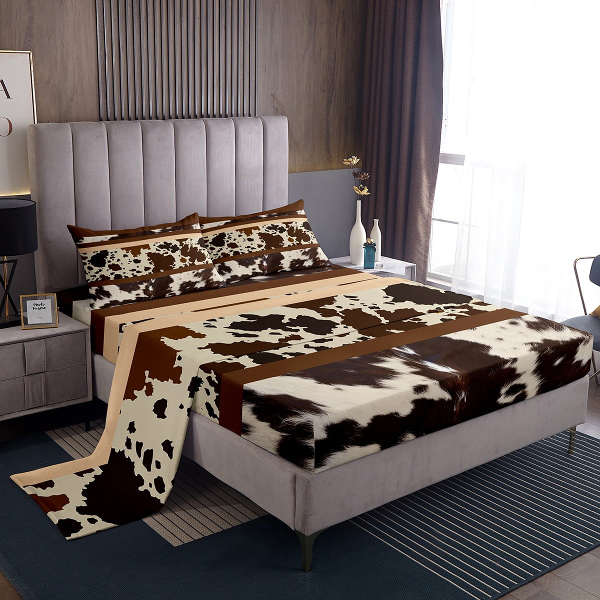 Western Bed Sheets Set Twin,Brown Cowhide Sheets Cow Print Sheet Set ...