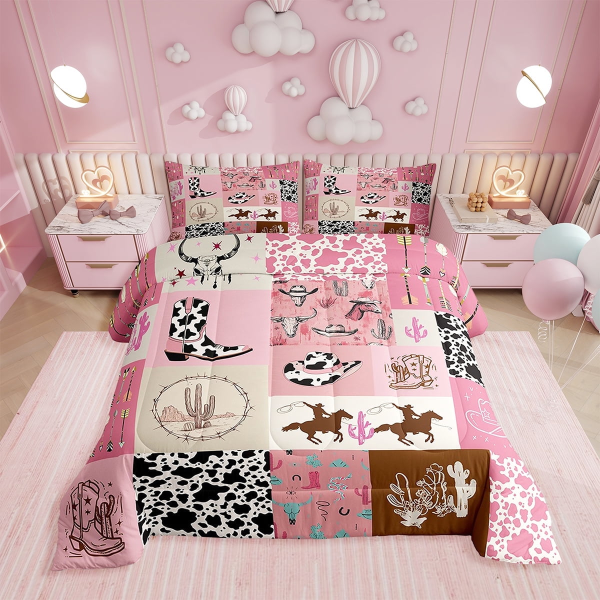 Western Bedding Queen Western Cowgirl Boots Hat Decorations Comforter ...