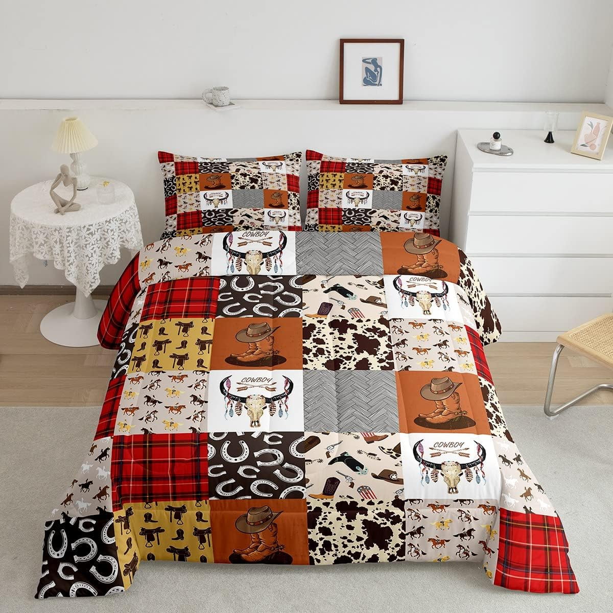 YST Western Bedding Set Exotic Bull Skull Horse Quilt for Boys Man ...