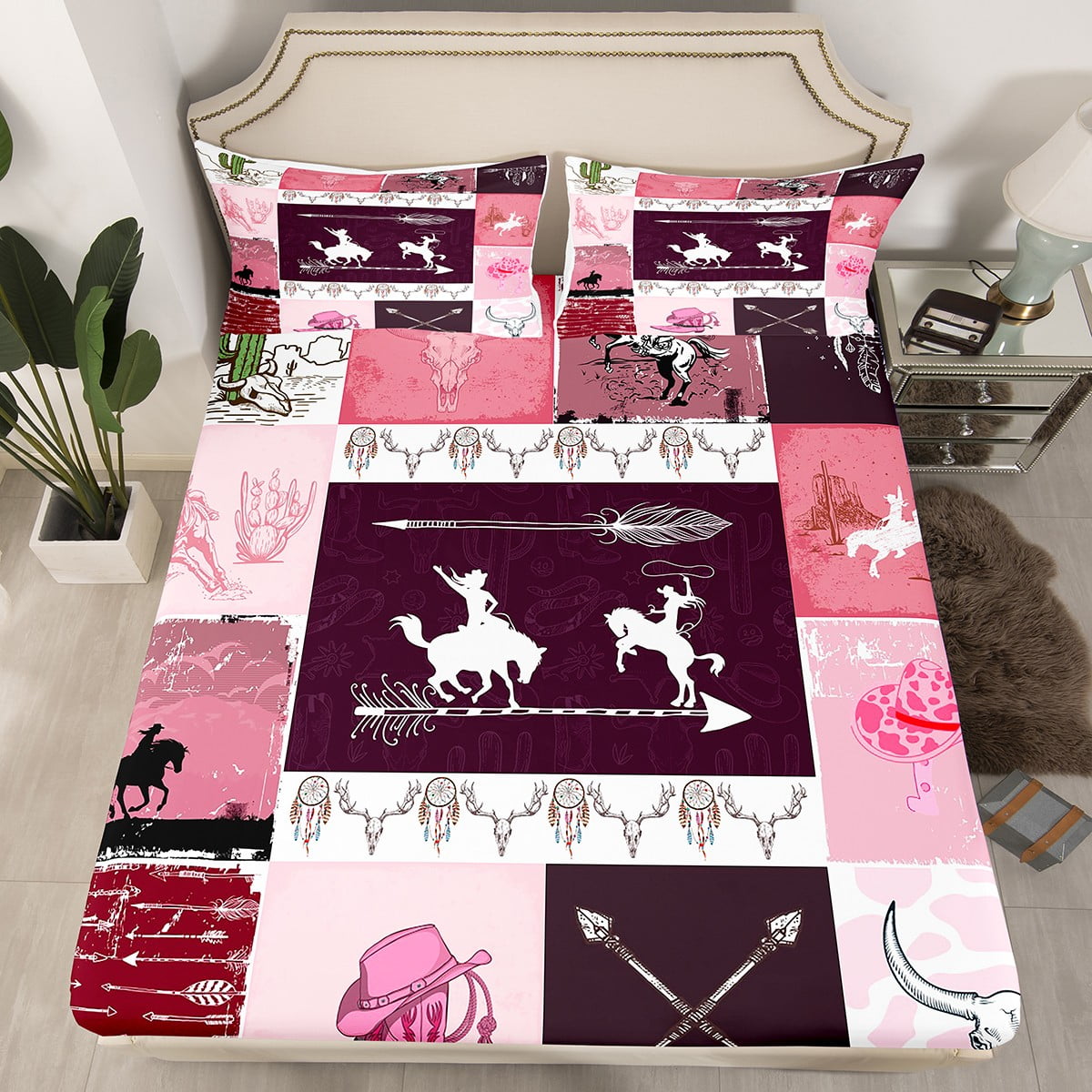 YST Western Bedding Set Pink Bed Sheets Queen for Teen Girls Camo ...