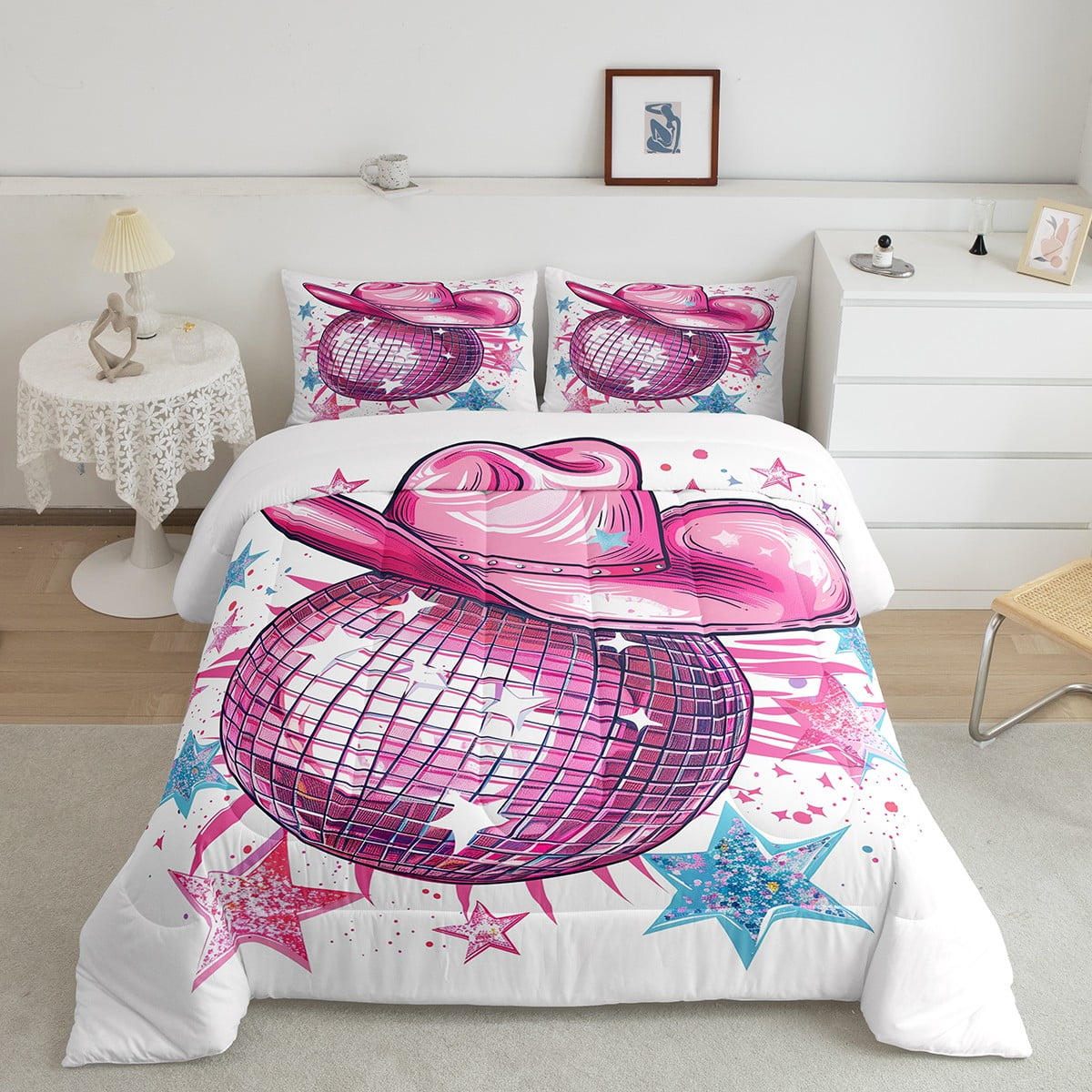 YST Western Bedding Set Pink Cowgirl Hat Full Comforter Set For Girls ...