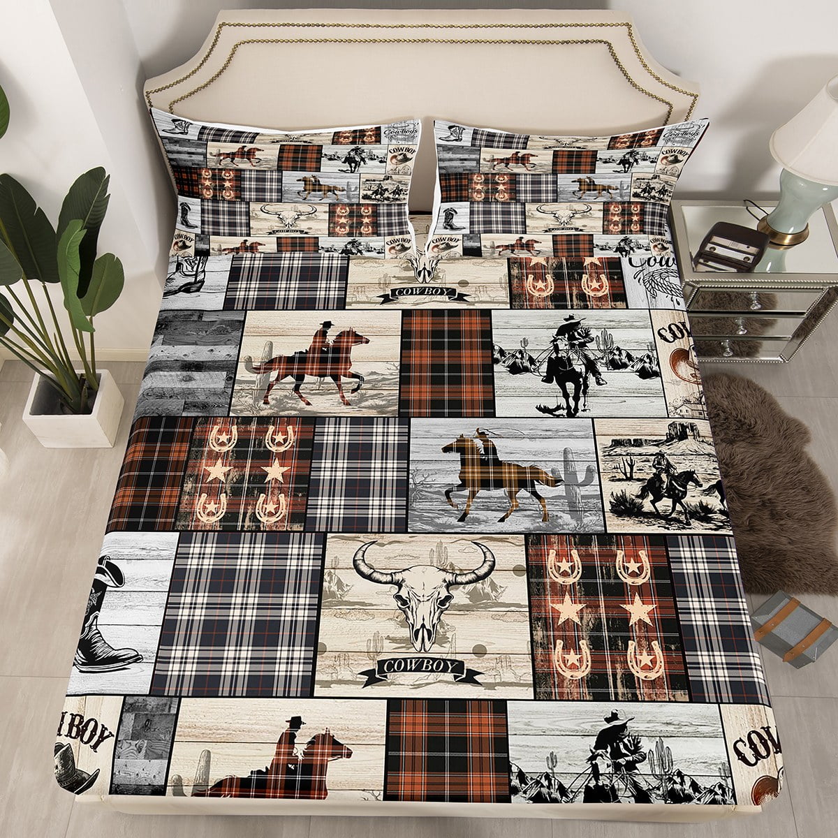 YST Western Bedding Set Twin Cowboy Bed Sheets Western Fitted Sheet ...