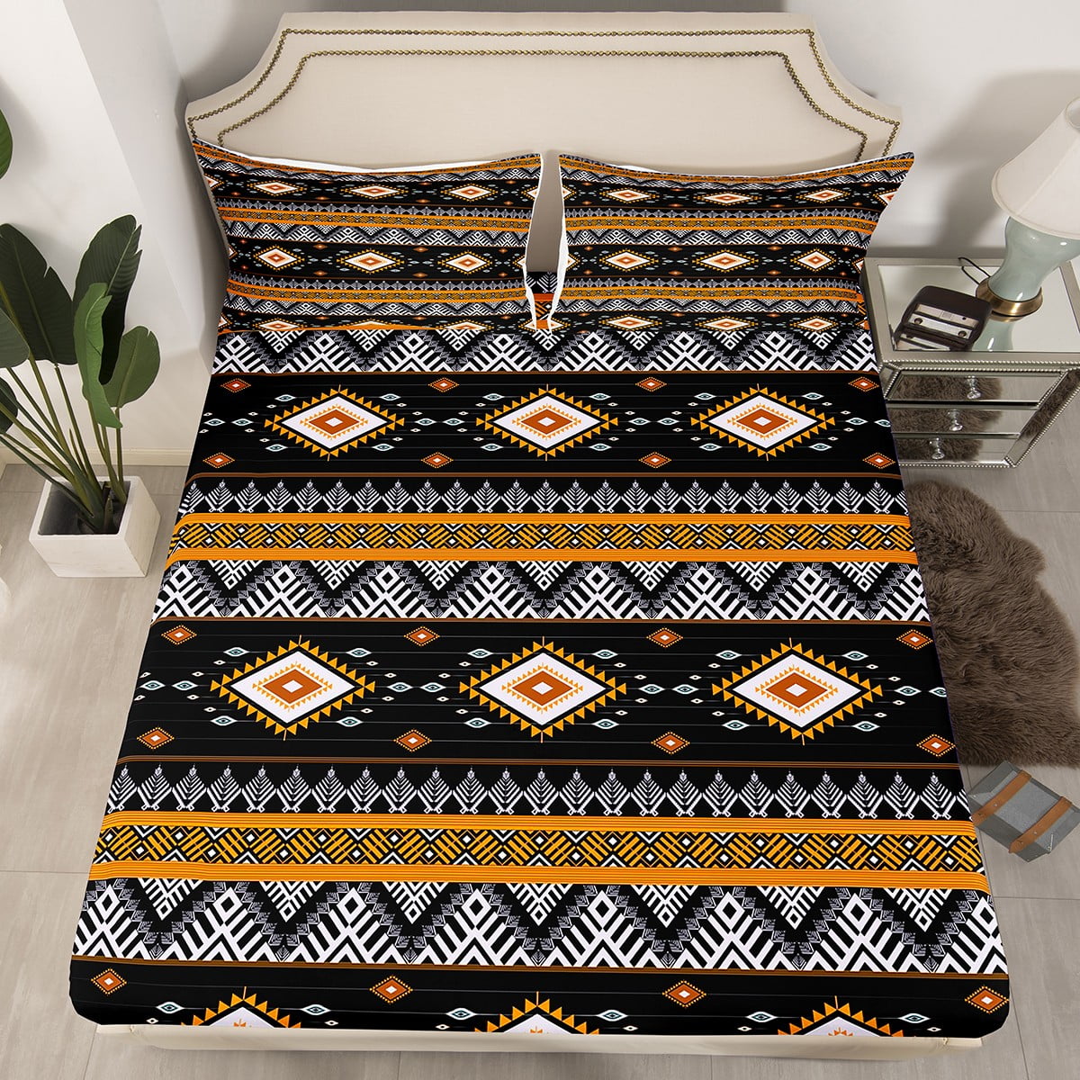 Erosebridal Western Bedroom Bed Sheets Black Boho Aztec Full Bedding ...