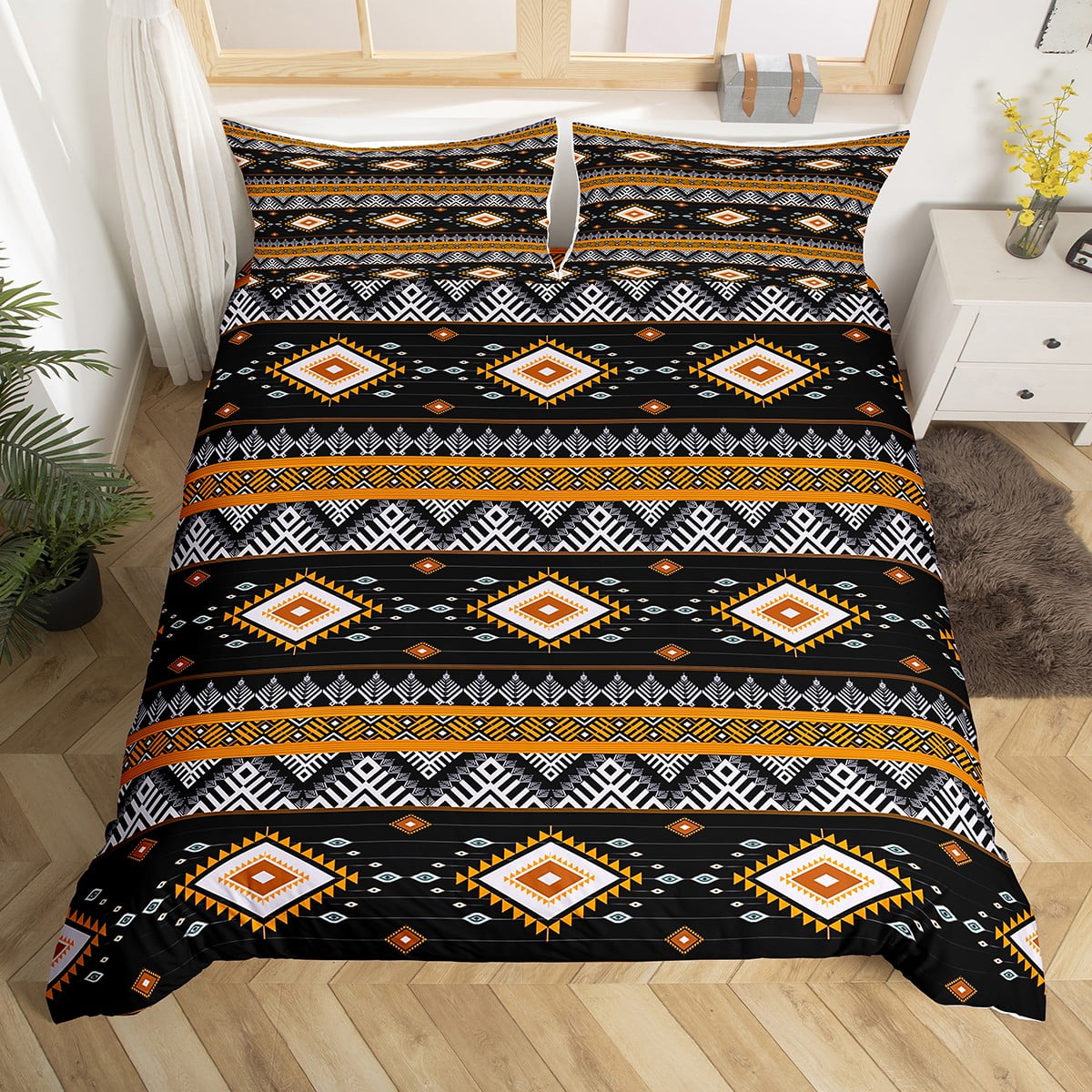 YST Western Bedroom Bedding Set Black Boho Aztec King Comforter Cover ...