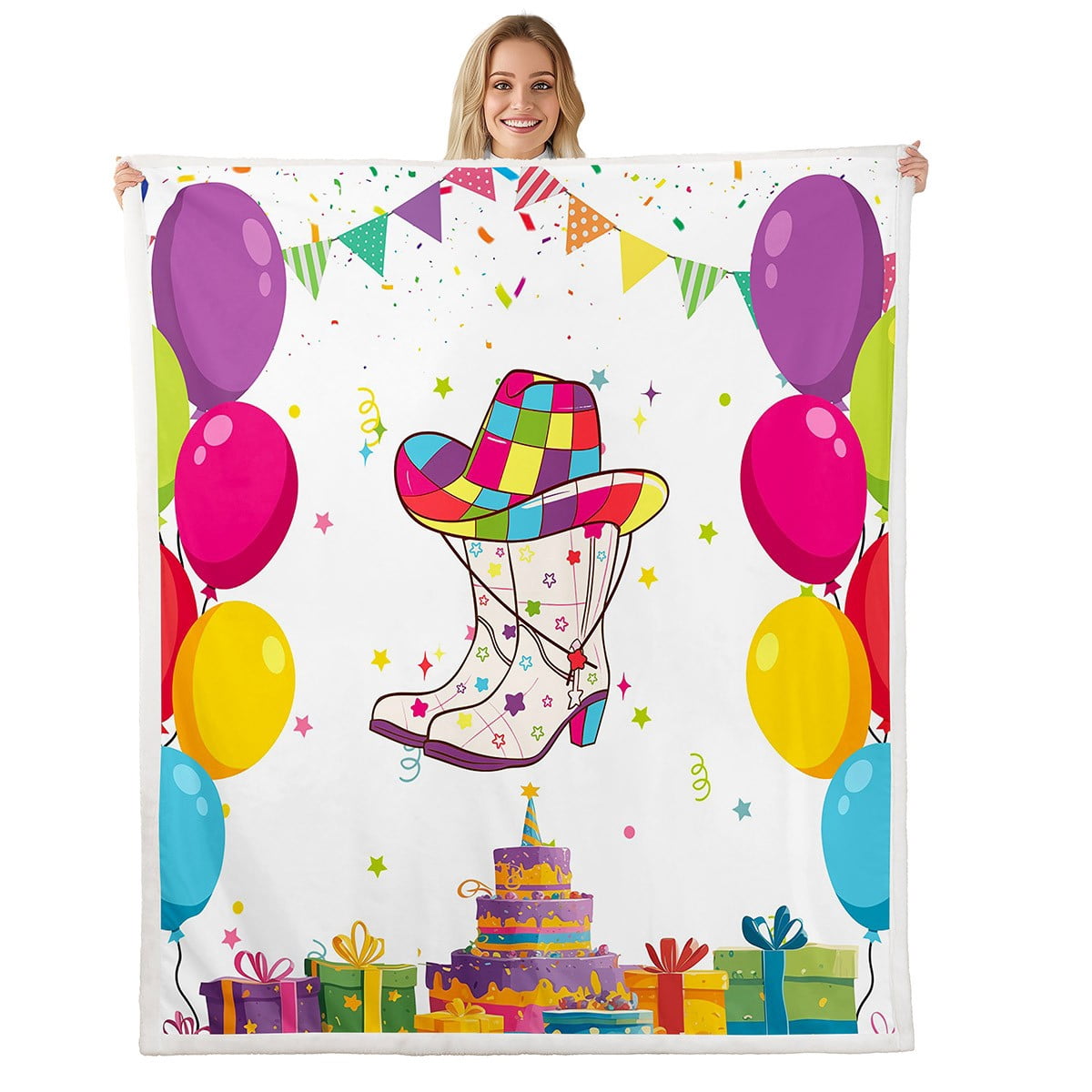 Western Blanket Colorful Party Decorations Fleece Blanket, Cowboy Shoe ...