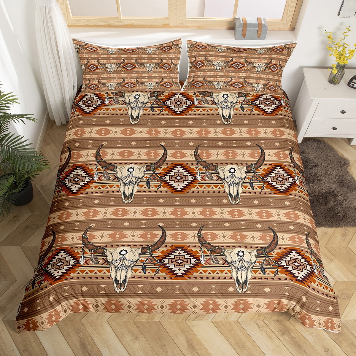 YST Western Boho Bedding Sets Full Western Bull Skull Duvet Cover ...