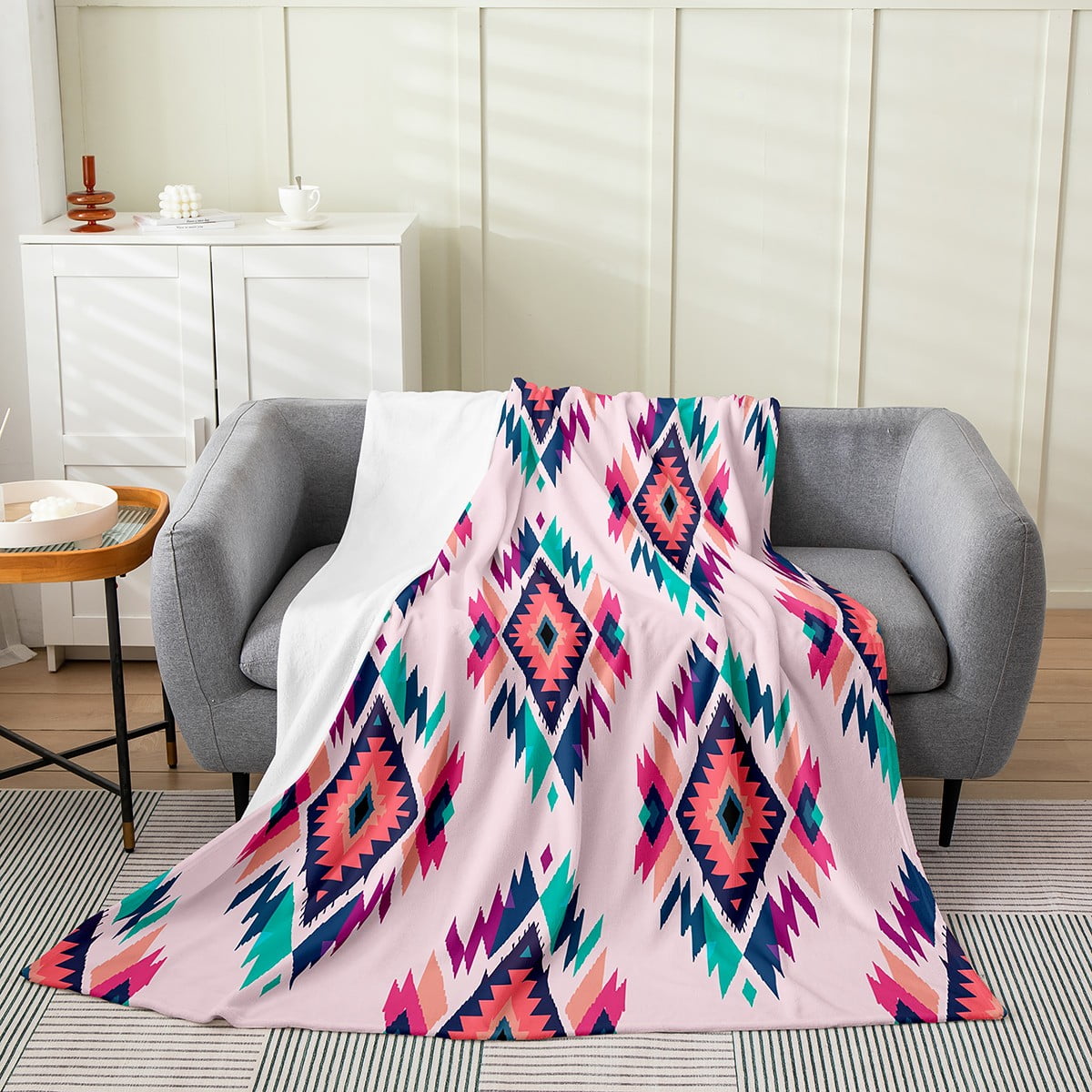 Western Boho Throw Blanket,Aztec Fuzzy Blanket,Tribe Geometry Triangle ...