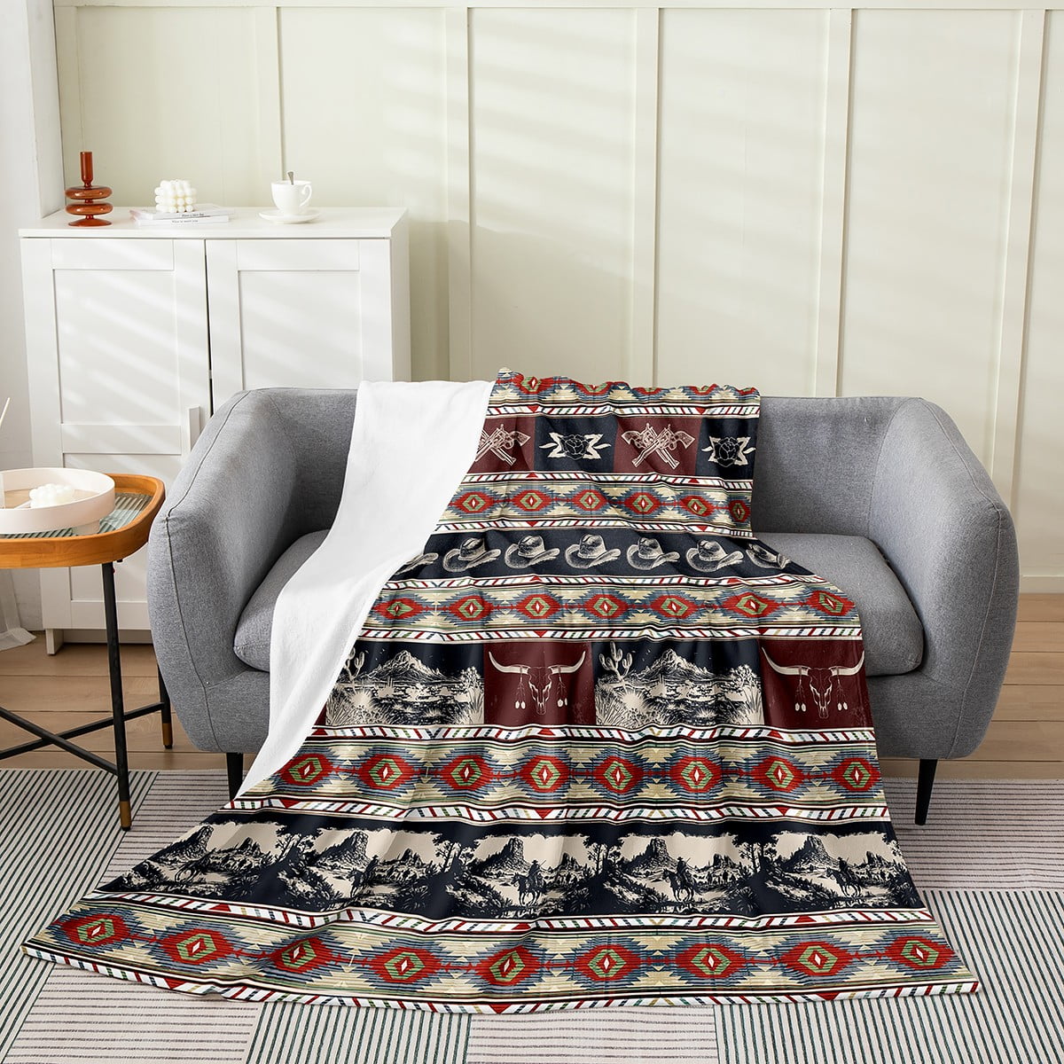 Western Boho Throw Blanket Teens Youth,Southwestern Cowboy Hat Fleece ...