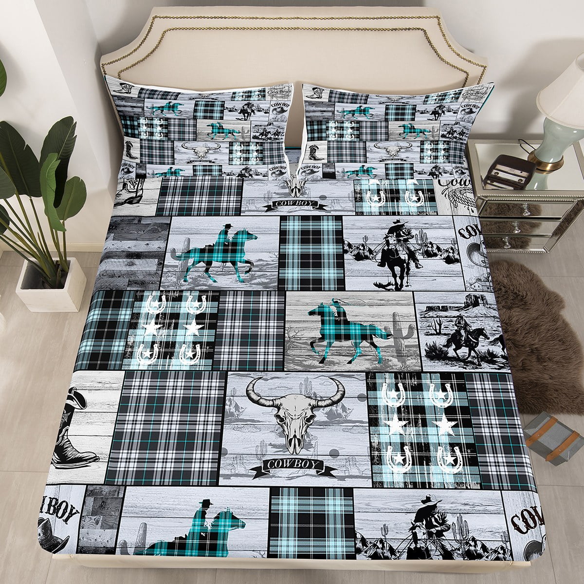Western Bedding Set Queen Cowboy Horse Bed Sheets Teen Boho Western ...