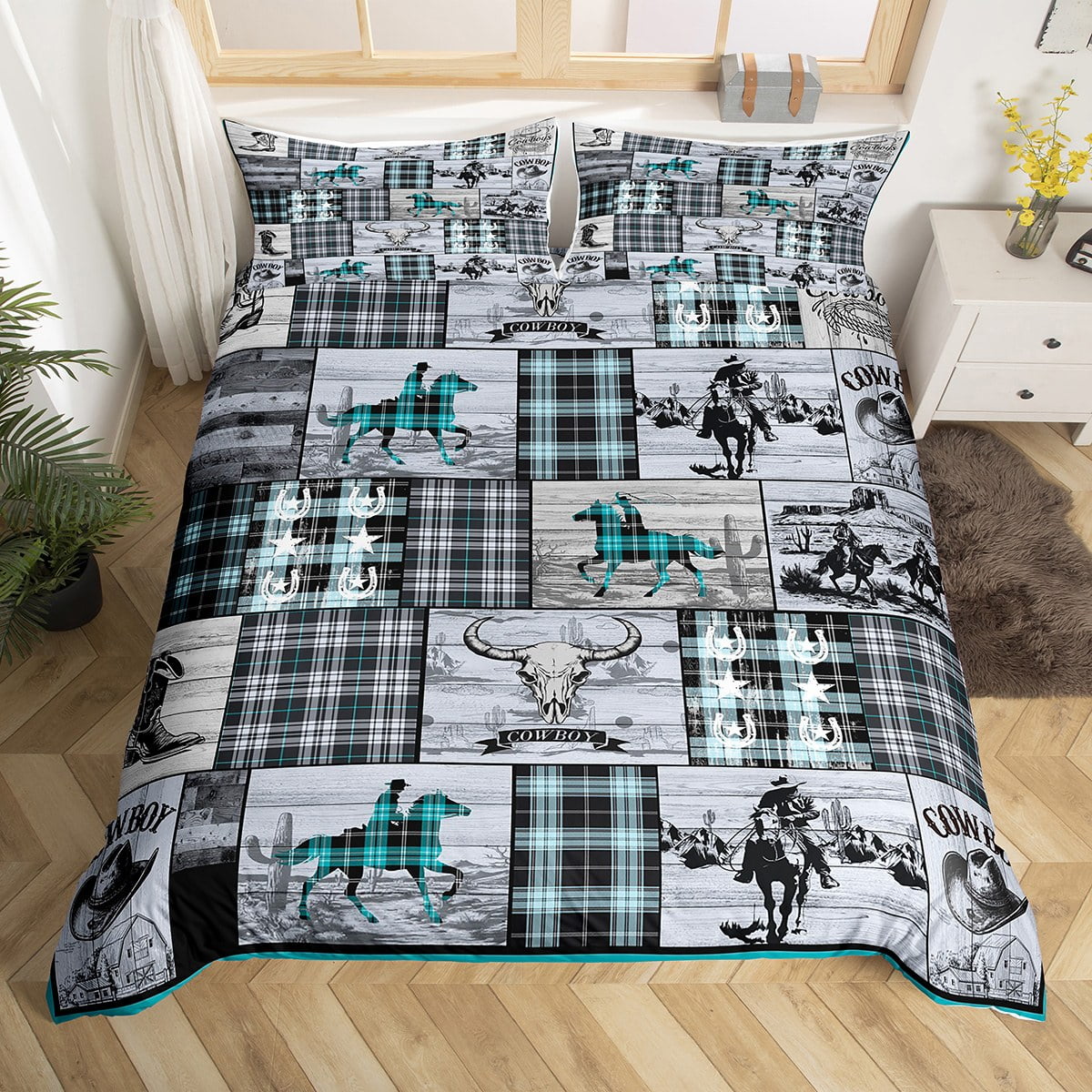 YST Western Boy Bedding Set Queen Kids Cowboy Horse Comforter Cover ...