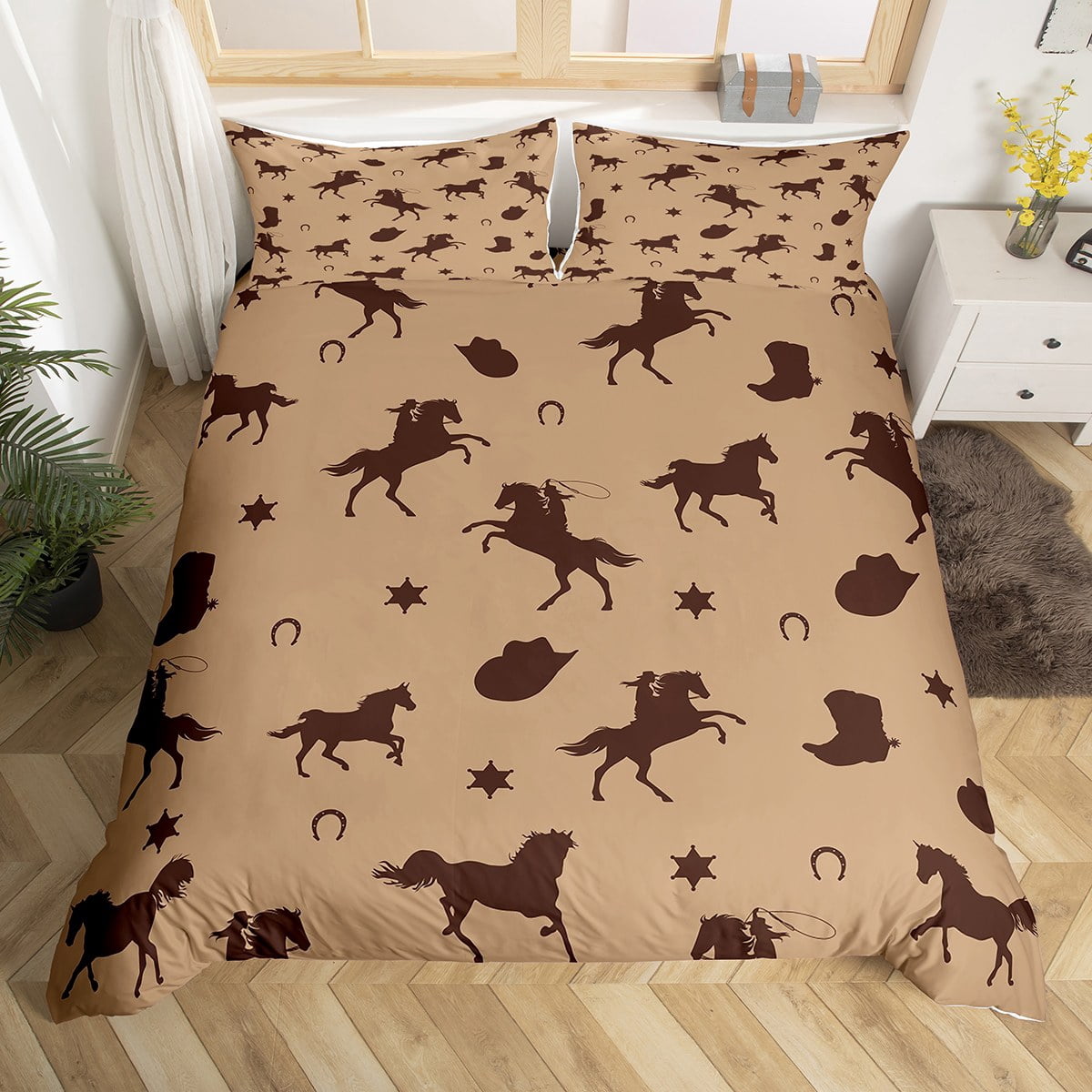 YST Western Brown King Bedding Set For Boys Men Cowboy Riding Horse ...