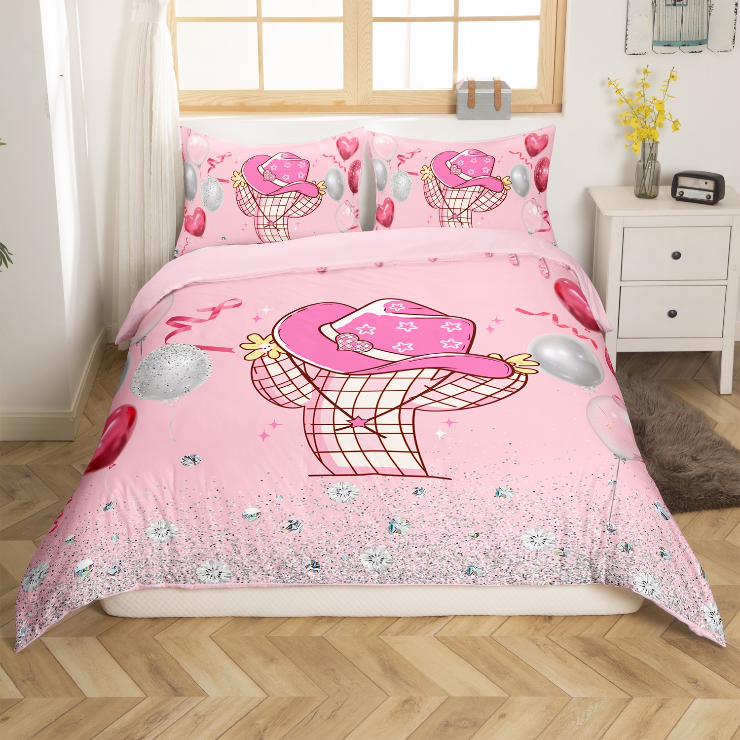 Western Cactus Bedding Set Pink Cowgirl Western Hat Duvet Cover, White ...