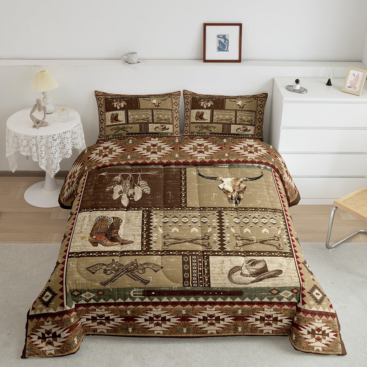 Western Comforter Set Bull Head Skull Bedding Set Teenagers Twin Bed ...