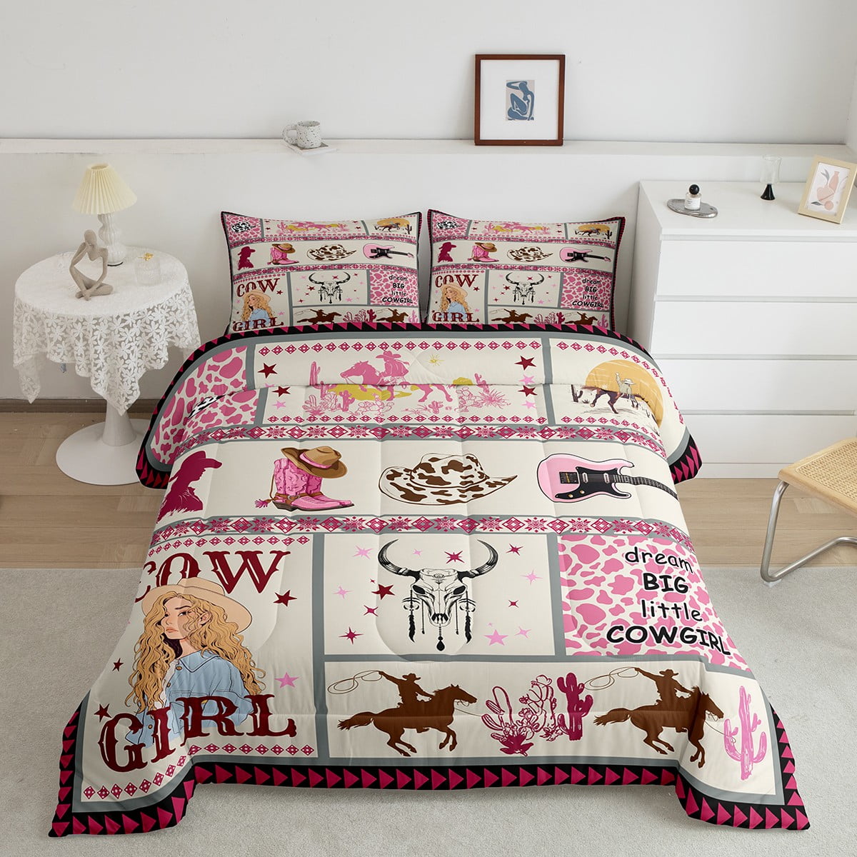 Erosebridal Western Comforter Set Queen Pink Cow Print Bedding ...