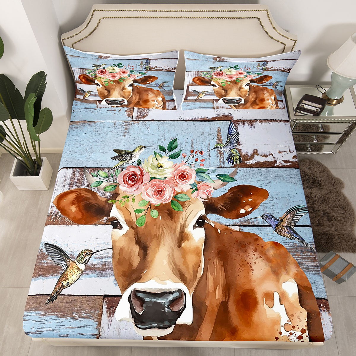 Erosebridal Western Cow Bedding Set Flower Cattle Bed Sheets Farmhouse ...