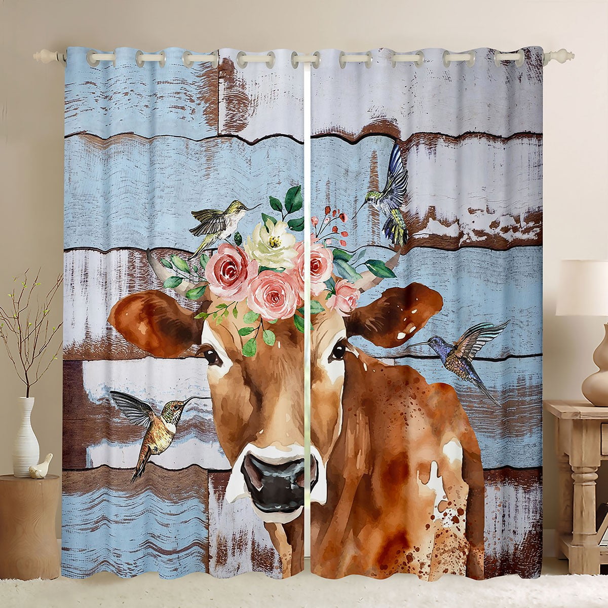 YST Western Cow Curtains Flower Cattle Blackout Curtains for Girls Boys ...