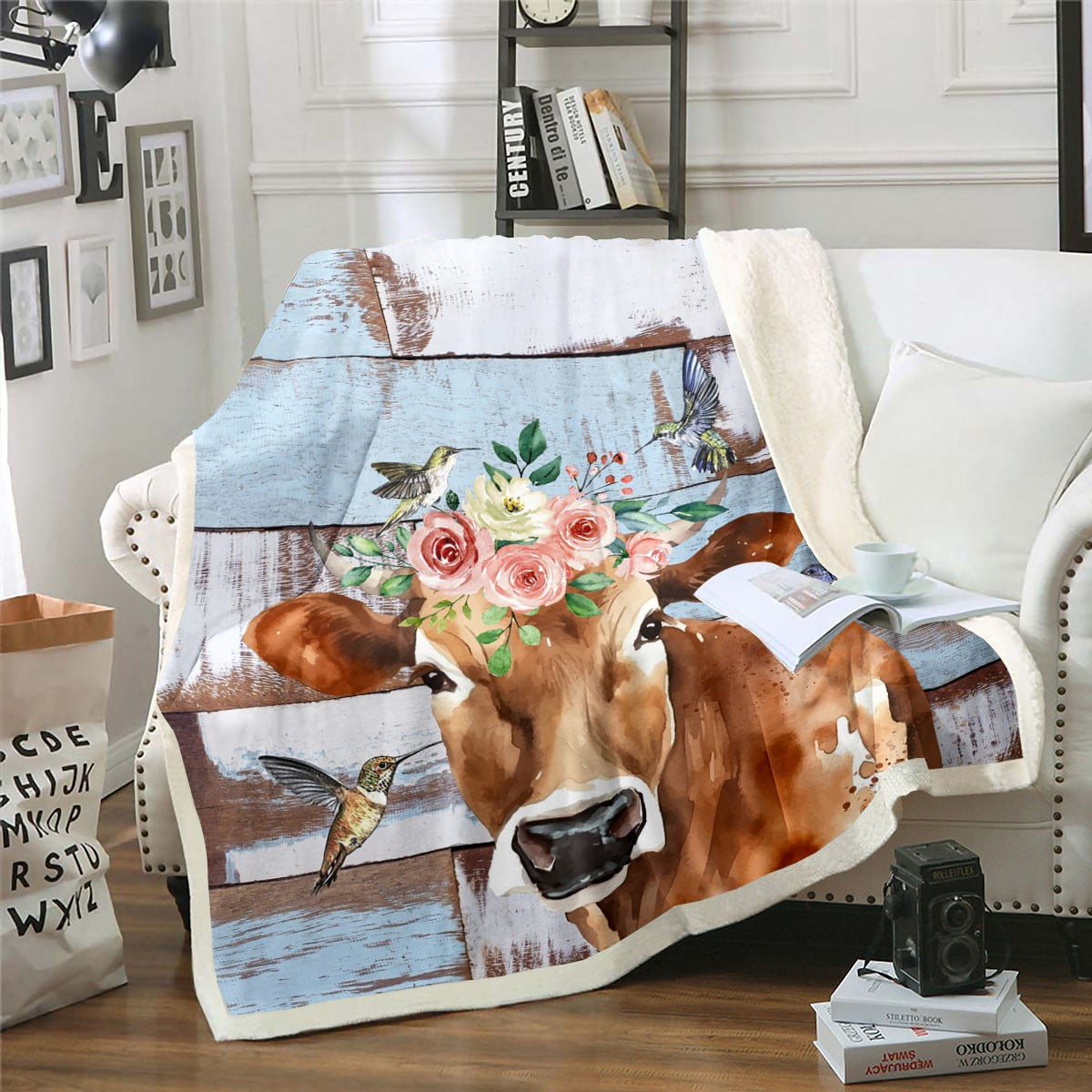 YST Western Cow Fuzzy Blanket Flower Cattle Throw Blanket for Girls ...