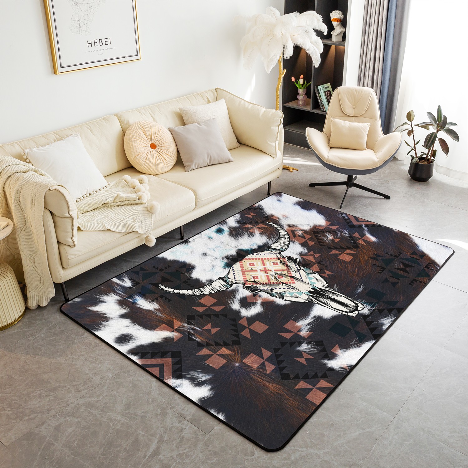 Erosebridal Western Cowboy Area Rug 5x7 for Bedside Rustic Bull Skull ...