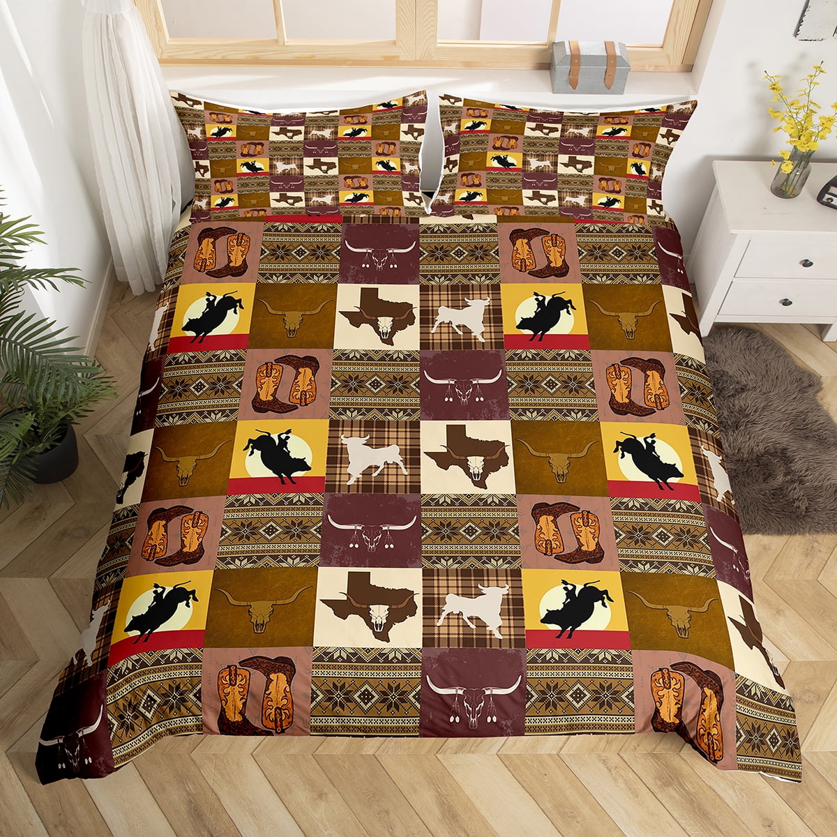 YST Western Cowboy Bedding Set For Kids Boys Wild West Longhorn Bull ...