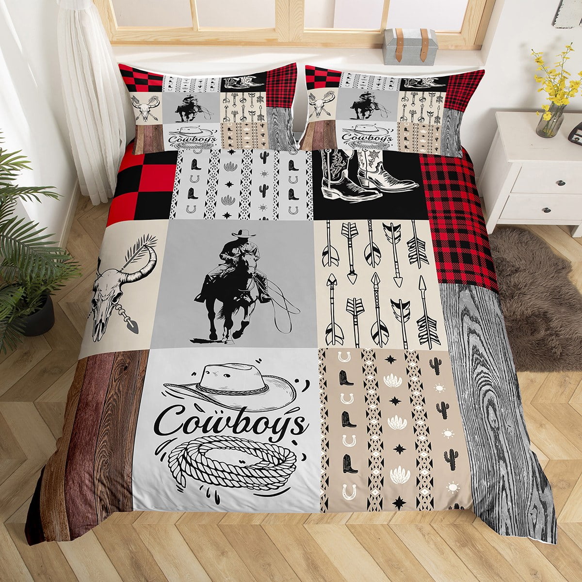 Erosebridal Western Cowboy Bedding Set Wild West Bull Horse Full ...
