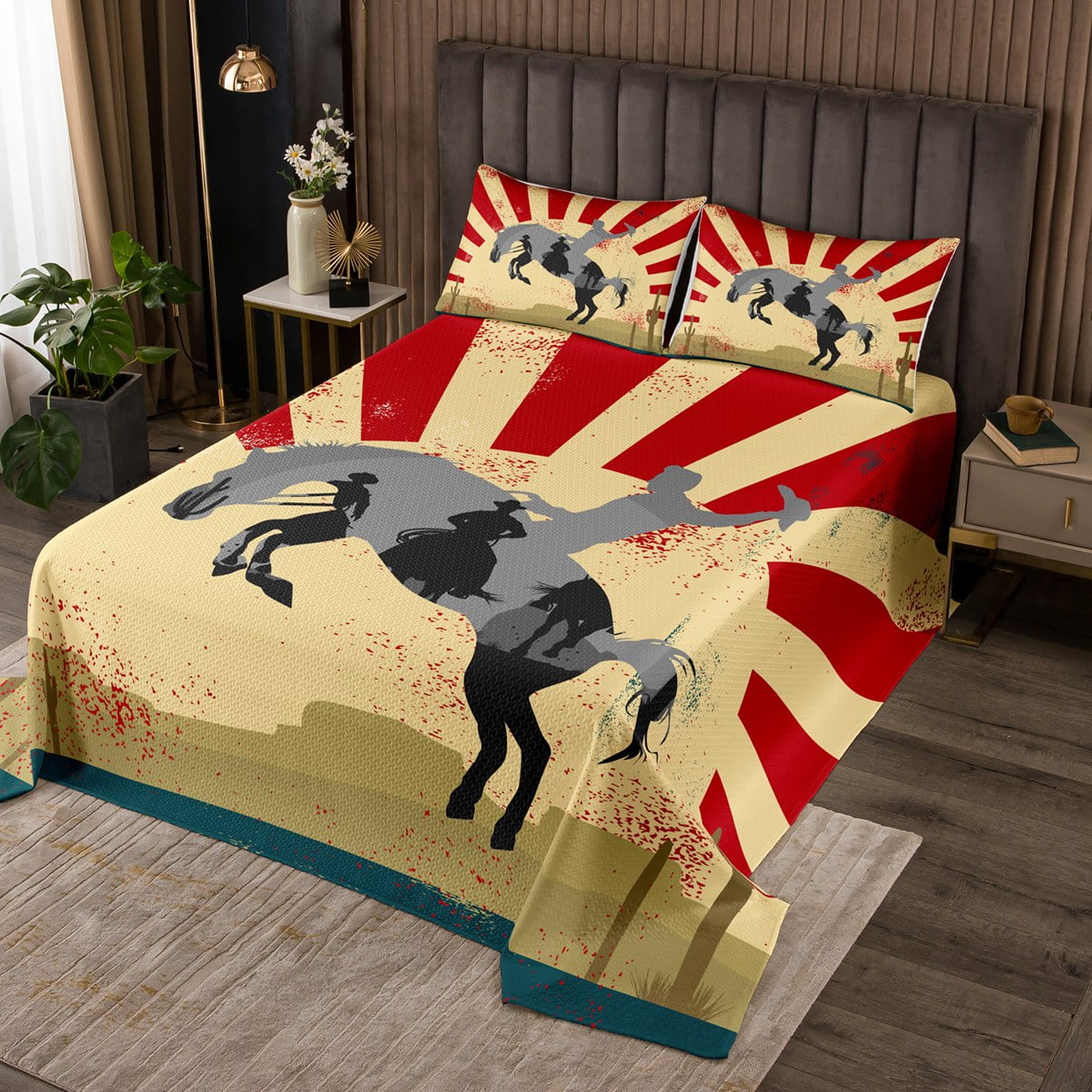 Western Cowboy Bedspread Set Queen,Retro Western Decor Quilt Set Men ...