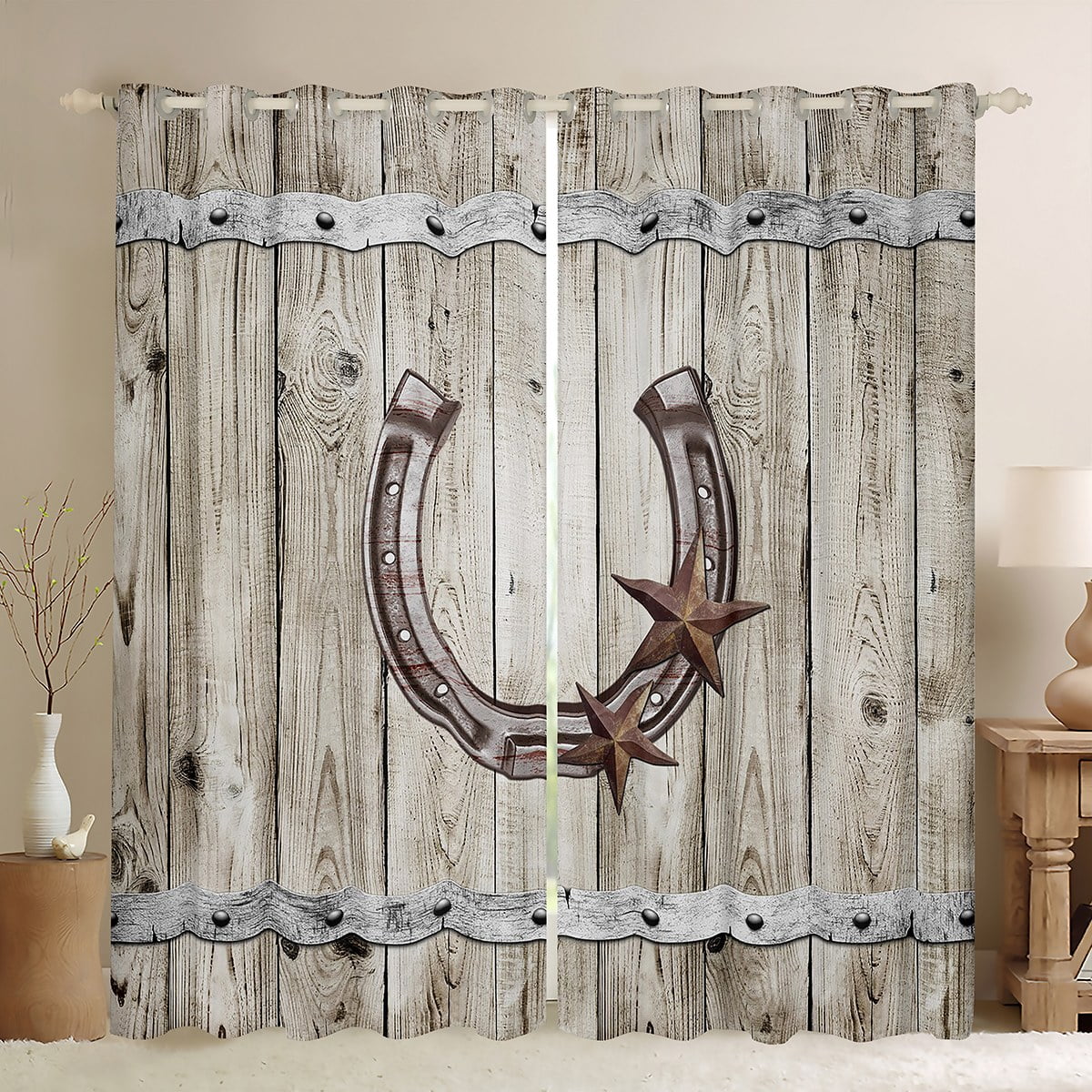 YST Western Cowboy Blackout Curtains 38"Wx54"L Texas Star Horseshoe ...