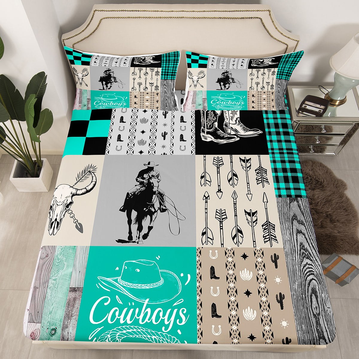 YST Western Cowboy Boys Bed Sheets Twin Country Horse Cow Print Bedding ...
