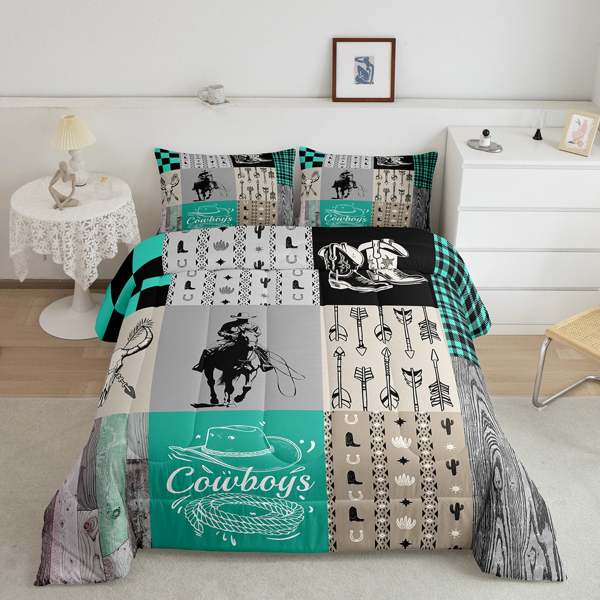 YST Western Cowboy Boys Comforter Set Twin Country Horse Cow Print ...