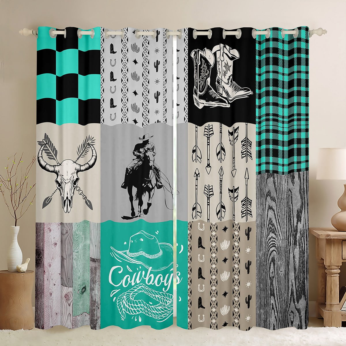 Erosebridal Western Cowboy Curtains & Drapes 38"Wx45"L Country Horse ...