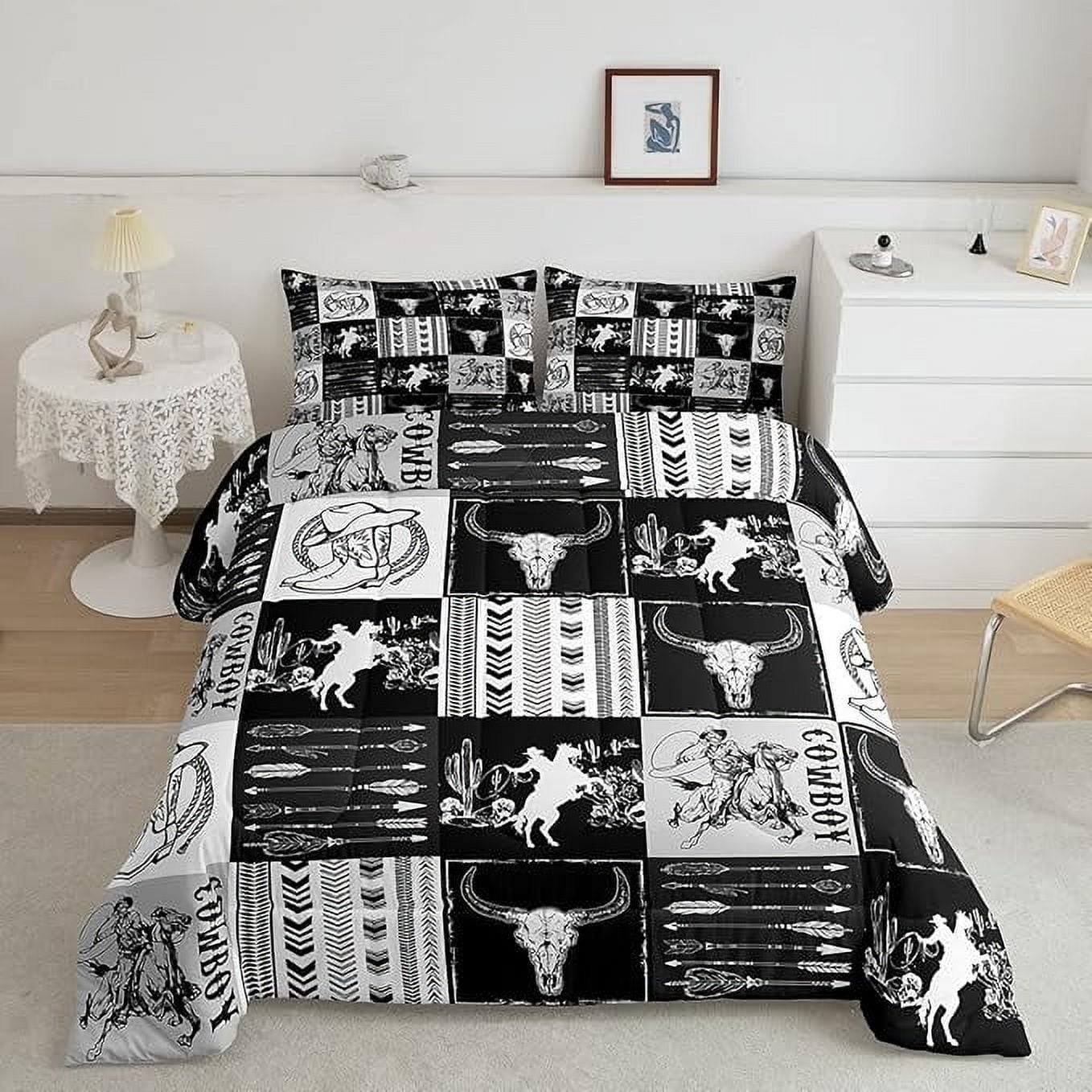 YST Western Cowboy Comforter Set Queen Size, Bull Skull Horse Arrow ...