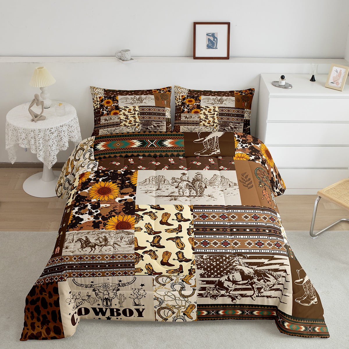 Western Cowboy Comforter Set Twin Size, Wild West Desert Horse Shoe ...