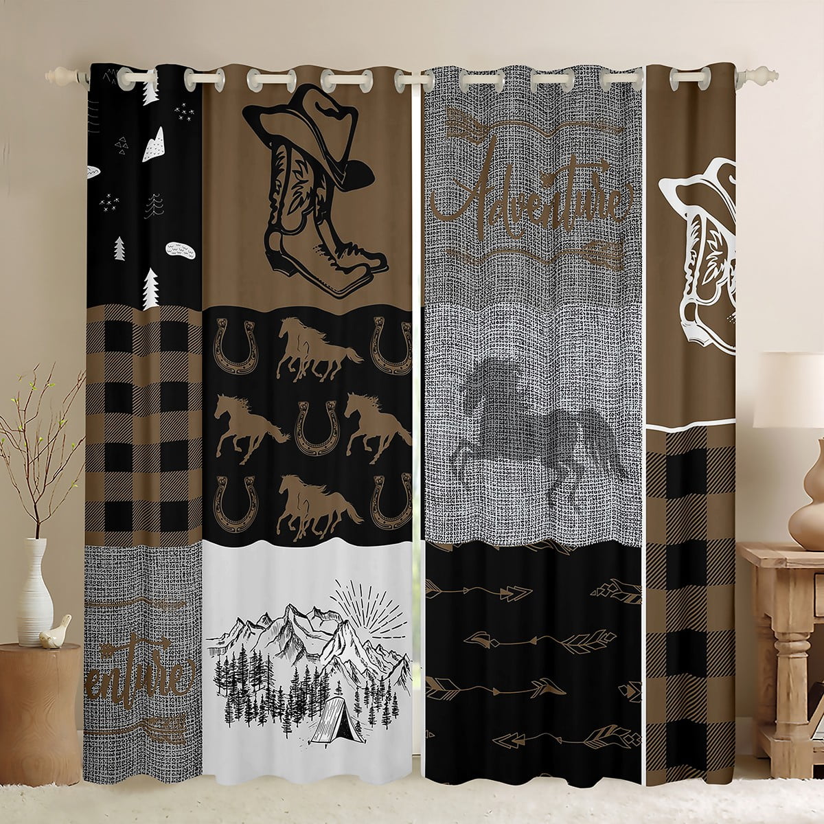 Erosebridal Western Cowboy Curtains, Rustic Farmhouse Curtains & Drapes ...