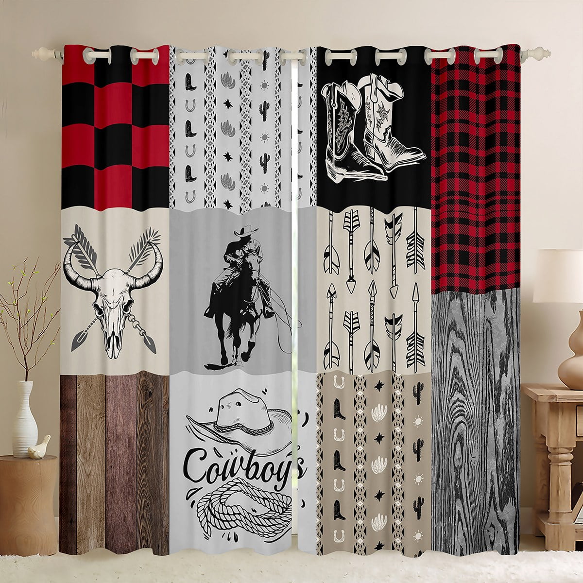 YST Western Cowboy Curtains Wild West Bull Horse 42"Wx84"L Curtains ...