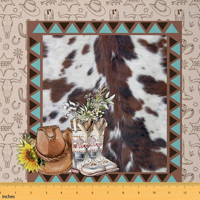 YST Western Cowboy Fabric by the Yard,Cowboys Hat Boots Horseshoe ...