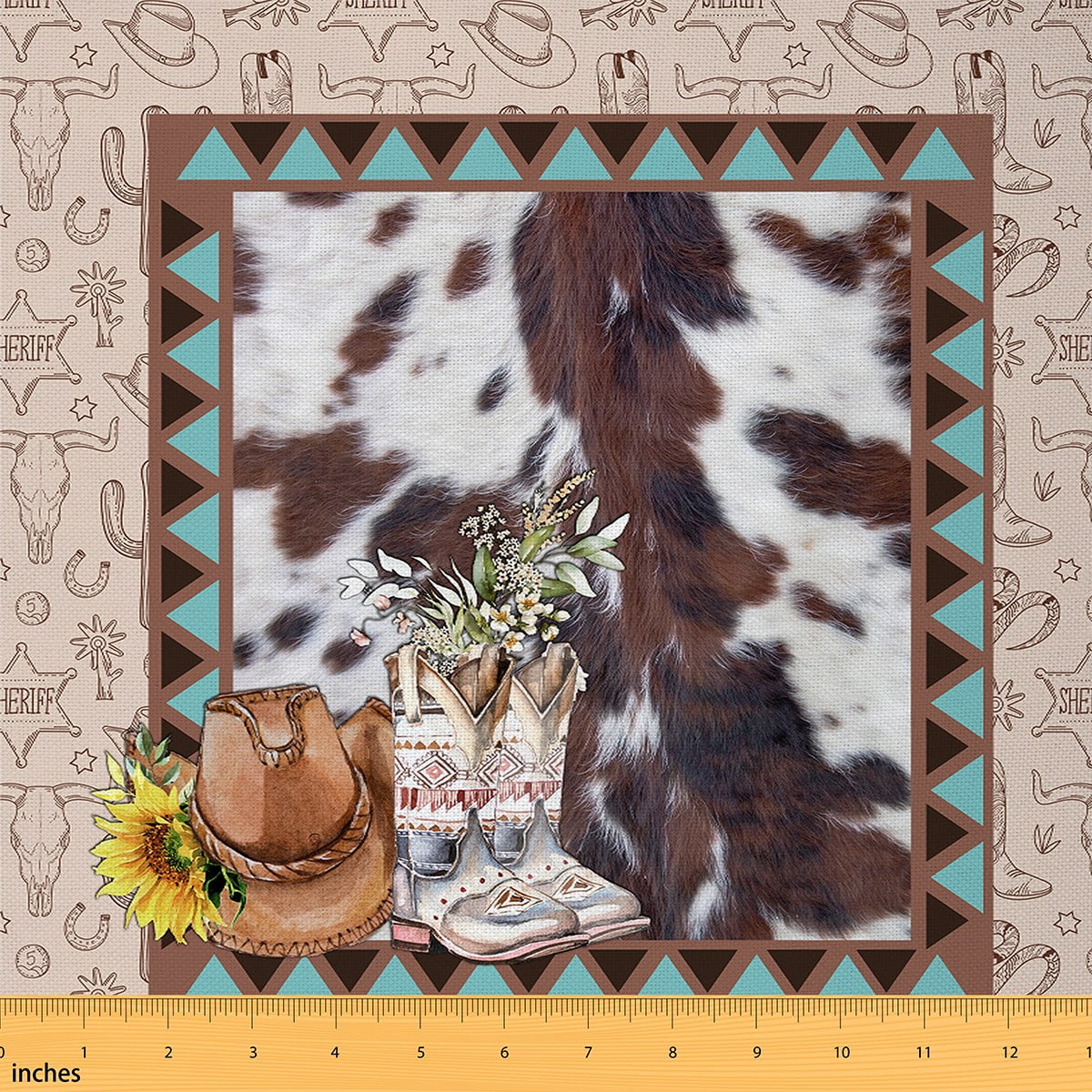 Western Cowboy Fabric by the Yard,Cowboys Hat Boots Horseshoe ...