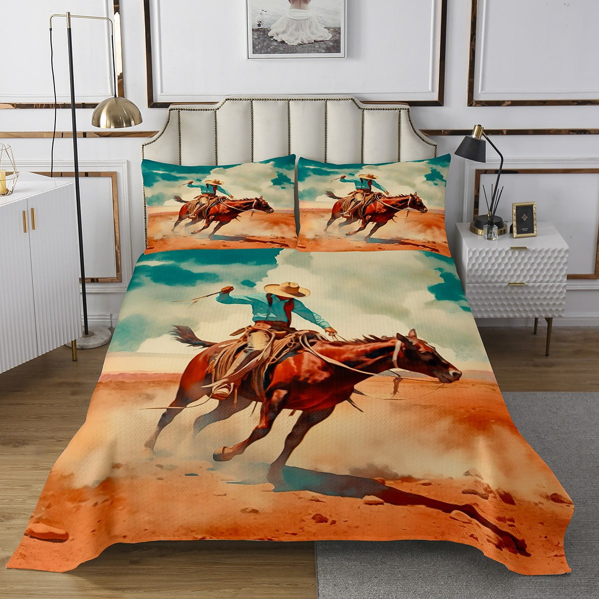 Western Cowboy Quilt Set Queen,Rustic Farmhouse Bull Cattle Bedspread ...