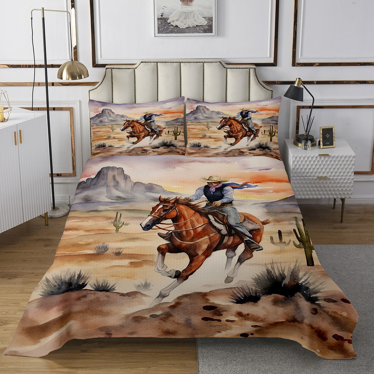 Western Cowboy Quilt Set Twin,Rustic Farmhouse Cowboy Bedspread Set ...