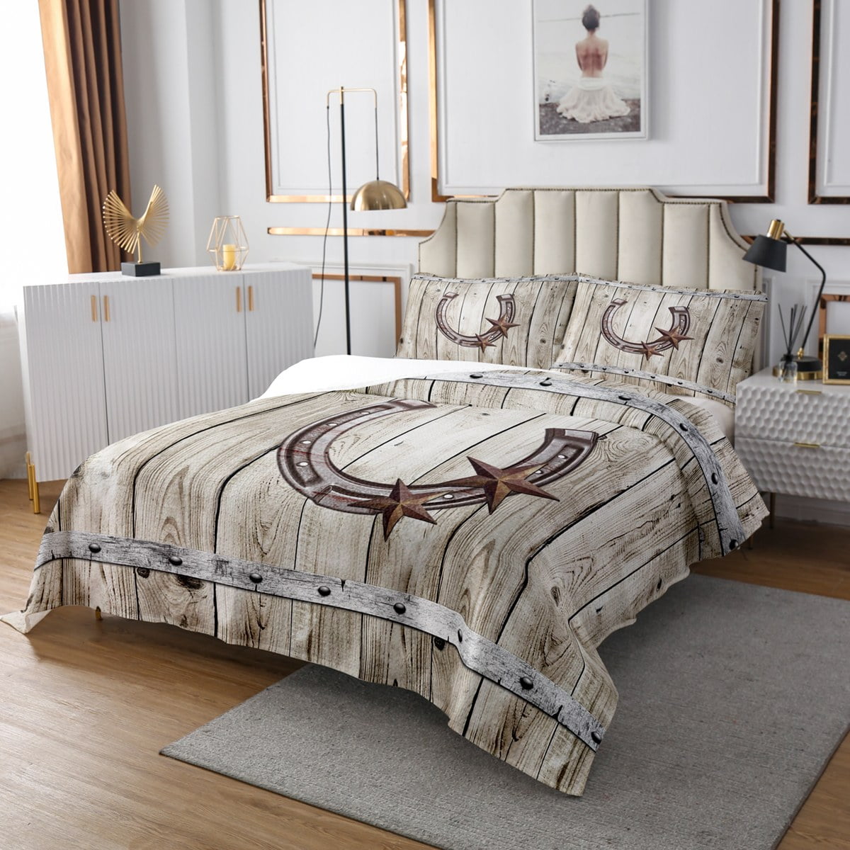 YST Western Cowboy Quilt Sets Queen Texas Star Horseshoe Bedspread Set ...